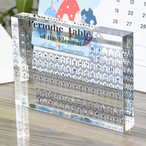 awagas Heritage Periodic Table of Elements, Acrylic Periodic Table Display with Elements, Student Teacher Gifts Crafts Desktop Ornaments Decoration (Embedded Pattern 170x120x24mm)
