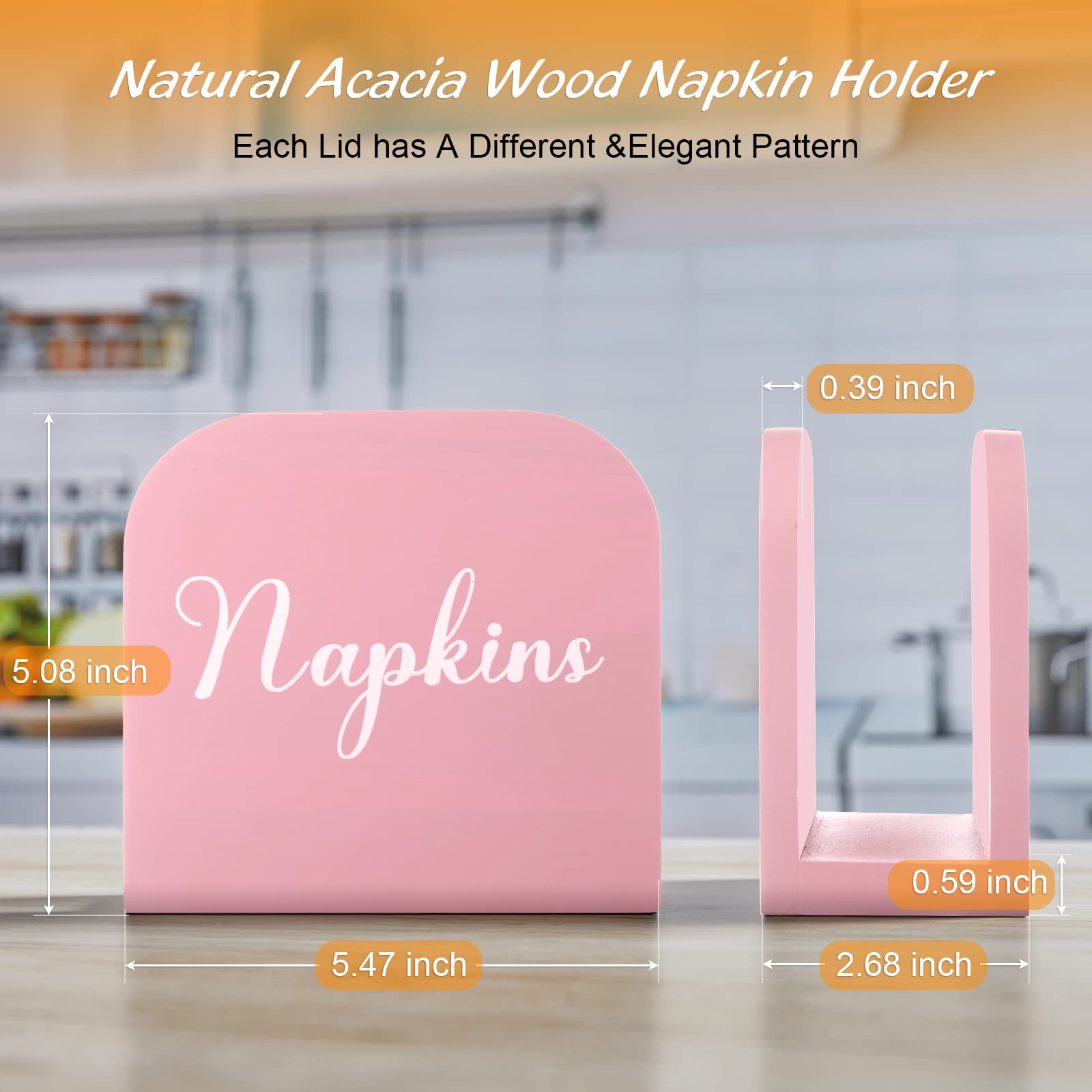Pink Napkin Holder for Table - ALELION Wooden Napkin Holders for Kitchen - Pink Kitchen Decor and Accessories for Dining Room Table Decor - Wood Napkin Dispenser