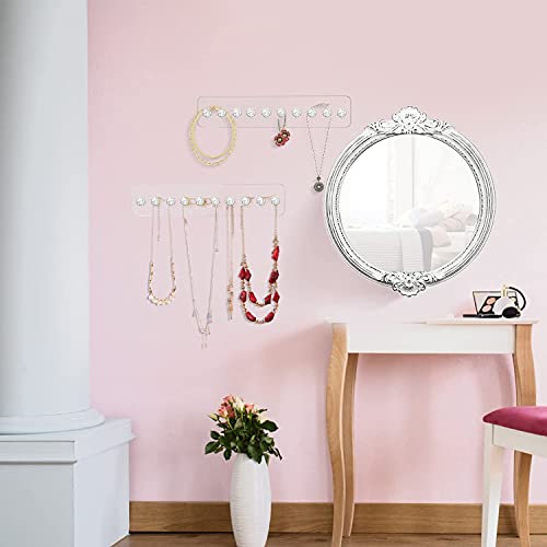bolimoss Necklace holder, Acrylic Necklace Hanger, Transparent Necklace Organizer,Wall Mounted Jewelry Organizer, Jewelry Hook (2-pack Clear) (Silver)