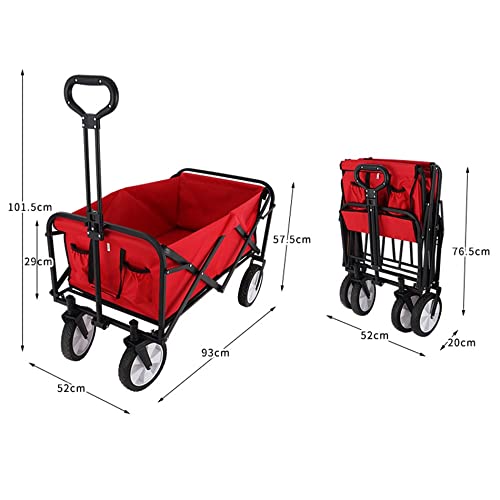 BHVXW Portable Utility Wagon Home Garden Wagon Cart with Storage Basket Folding Cart Camping Cart Outdoor Wagon 4 Wheels Beach Trolley (Color : White-Dinosaur Doodle4)
