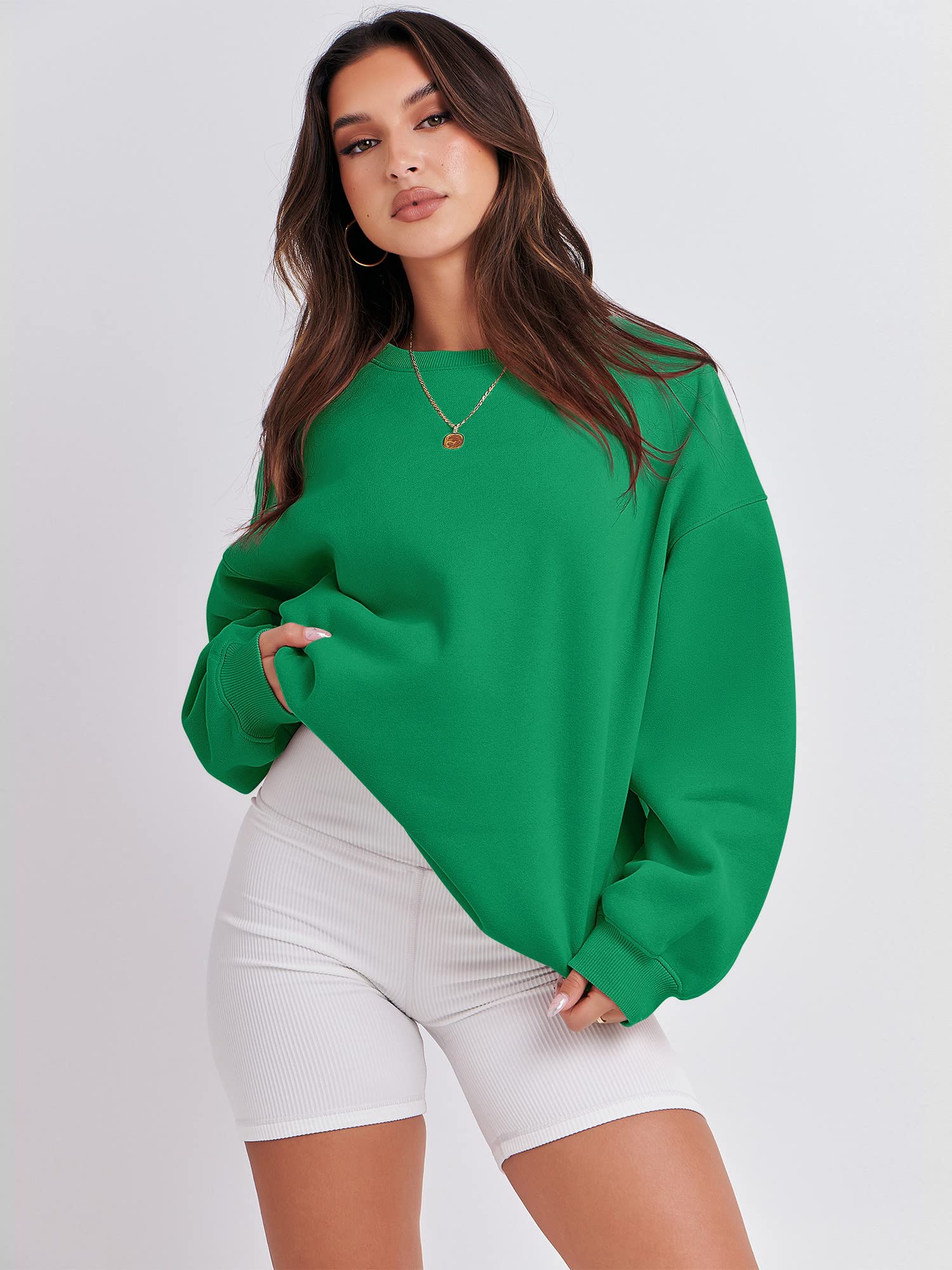 ANRABESS Women's Sweatshirts Hoodies Crewneck Oversized Fleece Pullover Sweaters Cute Top Y2K Teen Girls Preppy Clothes 2024 Green Large