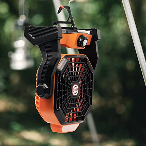 Camping Fan with LED Lantern, Portable Fan Rechargeable USB Table Fan, Battery Operated Fan 270°Head Rotation & Stepless Speed for Camping Accessories, Bedroom, Table, Tent, Travel