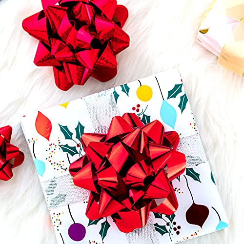 WRAPAHOLIC Metallic Christmas Red Gift Bow Assortment (12 Bows) for Birthday, Wedding, Christmas, Baby Shower, Bridal Showers