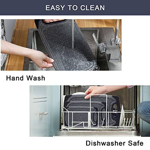 Viretang Plastic Cutting Board, 3 Pieces Dishwasher Safe Cutting Boards for Kitchen with Juice Grooves, Easy Grip Handle, Non-Slip, with Grinding Area for Grinding Garlic and Ginger(Dark Grey)