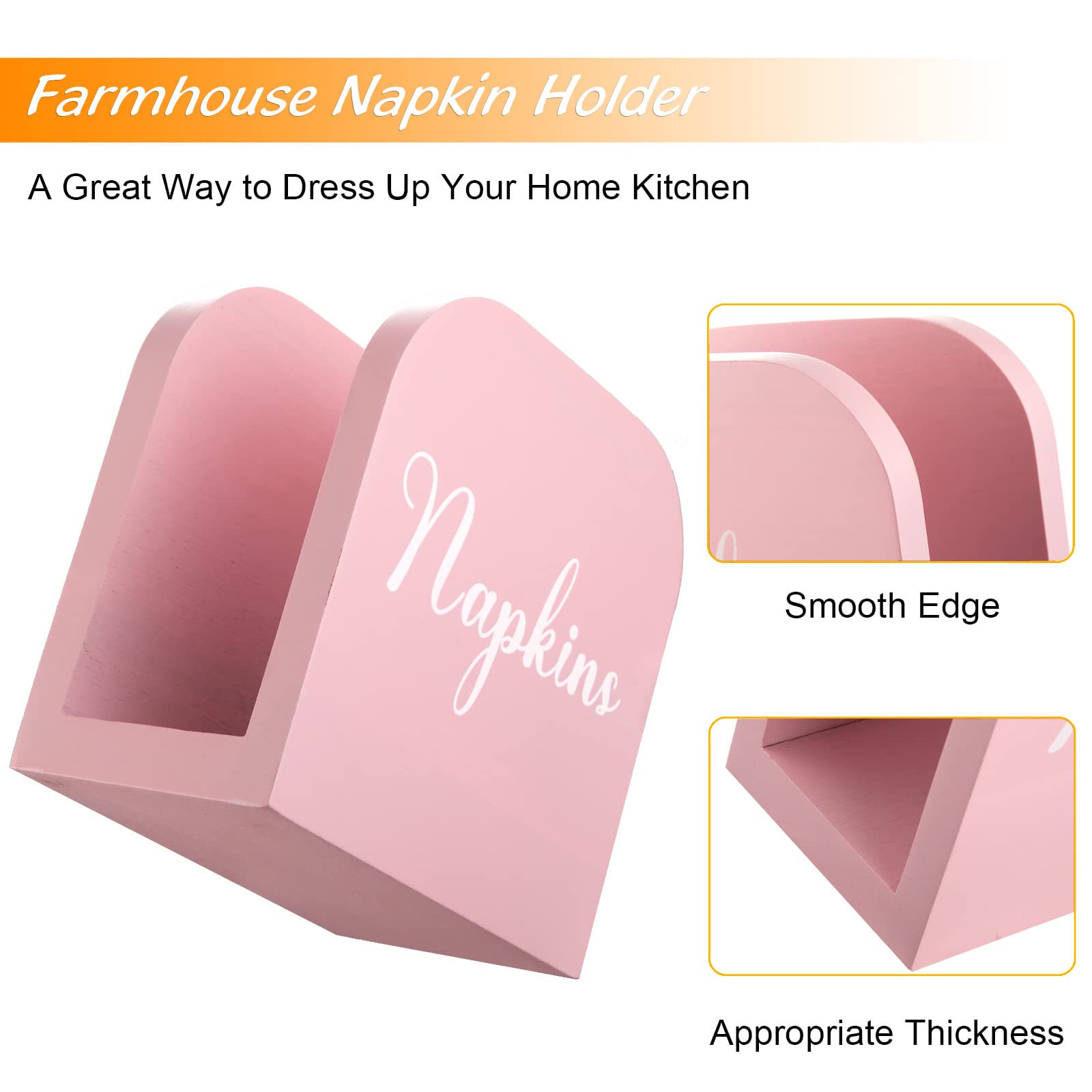Pink Napkin Holder for Table - ALELION Wooden Napkin Holders for Kitchen - Pink Kitchen Decor and Accessories for Dining Room Table Decor - Wood Napkin Dispenser