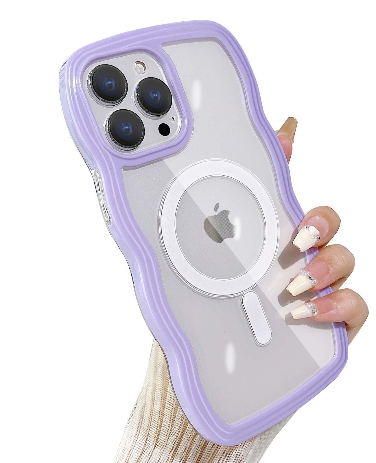 Yeddabox Compatible for iPhone 13 Pro Max Case with Magsafe, Wave Magnetic Phone Case Cute Water Ripple Candy Colors Frame Shockproof for iPhone 13 Pro Max Phone Case for Women 6.7 Inch - Purple