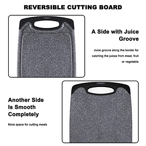 Viretang Plastic Cutting Board, 3 Pieces Dishwasher Safe Cutting Boards for Kitchen with Juice Grooves, Easy Grip Handle, Non-Slip, with Grinding Area for Grinding Garlic and Ginger(Dark Grey)