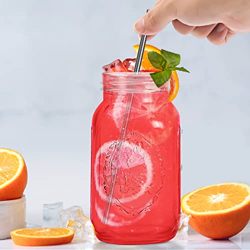 Smoothie Cups, Glass Mason Drinking Jar, 24oz Smoothie Cups with Lid and Stainless Steel Straw, Regular Mouth Mason Jars, Drinking Mugs, Tea Cup Travel Mug, Ideal for Juice, Milk (Pack Of 2, Clear)