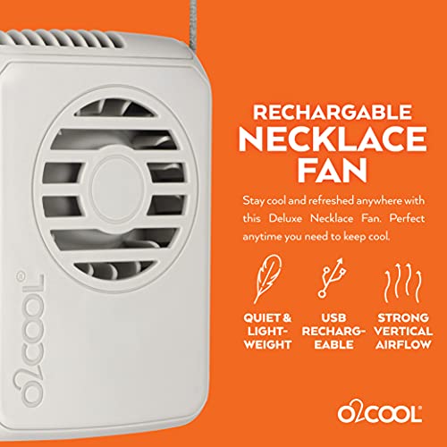 O2COOL 2" Rechargeable USB 3 Speed Personal Necklace Fan, Grey