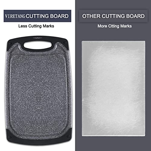 Viretang Plastic Cutting Board, 3 Pieces Dishwasher Safe Cutting Boards for Kitchen with Juice Grooves, Easy Grip Handle, Non-Slip, with Grinding Area for Grinding Garlic and Ginger(Dark Grey)