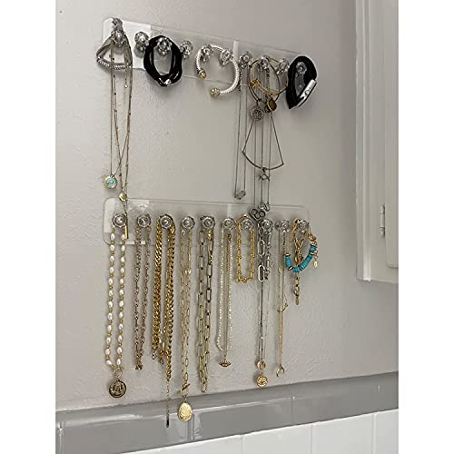 bolimoss Necklace holder, Acrylic Necklace Hanger, Transparent Necklace Organizer,Wall Mounted Jewelry Organizer, Jewelry Hook (2-pack Clear) (Silver)