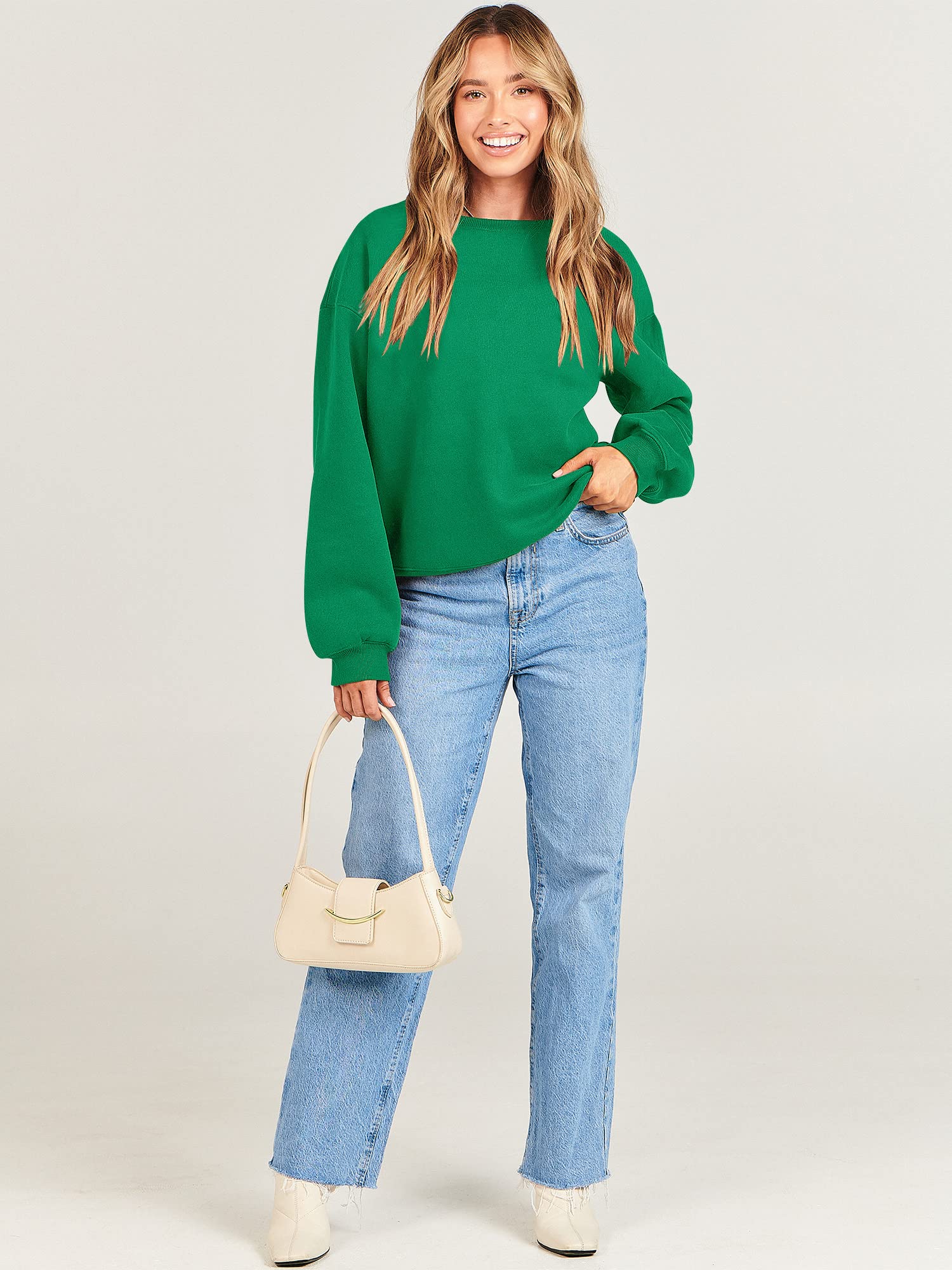 ANRABESS Women's Sweatshirts Hoodies Crewneck Oversized Fleece Pullover Sweaters Cute Top Y2K Teen Girls Preppy Clothes 2024 Green Large