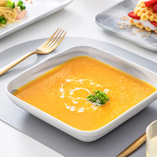 MALACASA Plates and Bowls Sets, 16 Piece Porcelain Square Dinnerware Sets for 4, Marble Dish Set with Dinner Plates, Dessert Plates, Soup Plates and Bowls, Modern Dishes Dinnerware Set, Series IVY