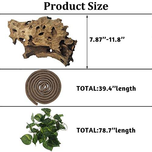 PINVNBY Reptile Plants, Reptile Vines and Flexible Reptile Leaves Large Driftwood Tank Habitat Decor for Bearded Dragons Snakes Geckos Frogs Chameleon(3 PCS)