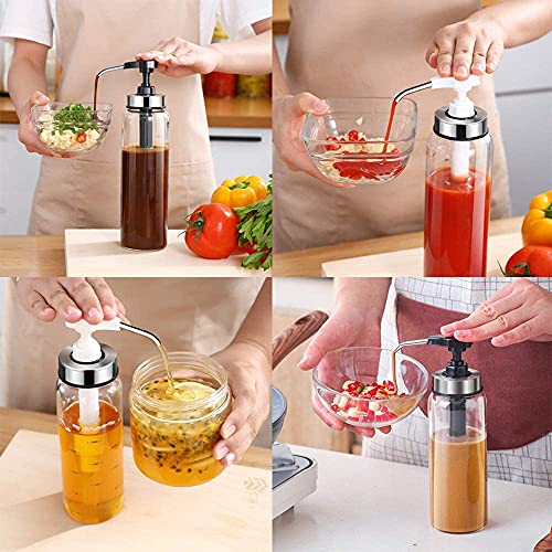 Sauce Squeeze Bottle, No Drip,Lead-Free Glass Bottles,17 Ounce Big Olive Oil Dispenser Bottle Set, Ketchup Salad Dressing Honey Oil Presser,Sticky Sauce Squeeze Bottle for Kitchen and BBQ(2 Pack)