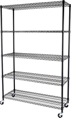 BACKYARD EXPRESSIONS PATIO · HOME · GARDEN 5-Shelf Adjustable, Heavy Duty Storage Shelving Unit, Extra Large Steel Organizer Wire Rack, Matte Black (48" L x 18" W x 75" H)
