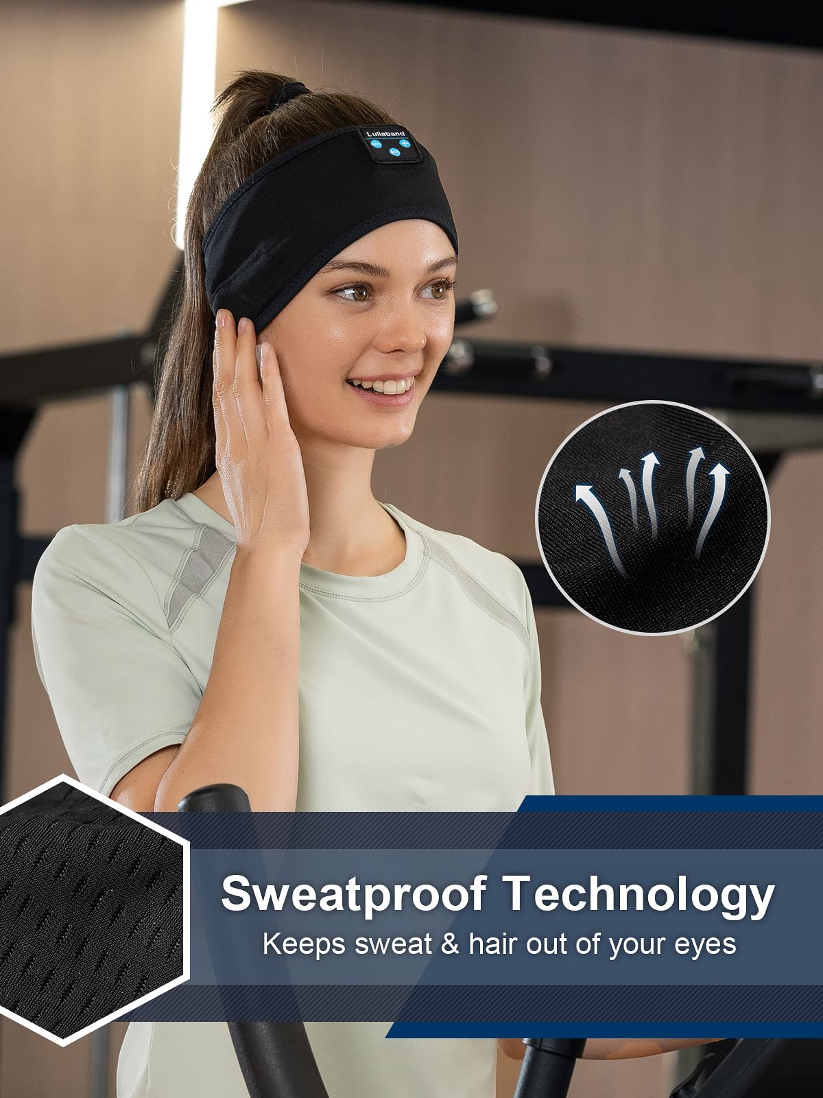 Lullaband Bluetooth Headband Headphones, Sleep Headphones for Side Sleepers, Sleeping Headphones Comfortable Headband with Thin Speaker Microphone Handsfree Gift