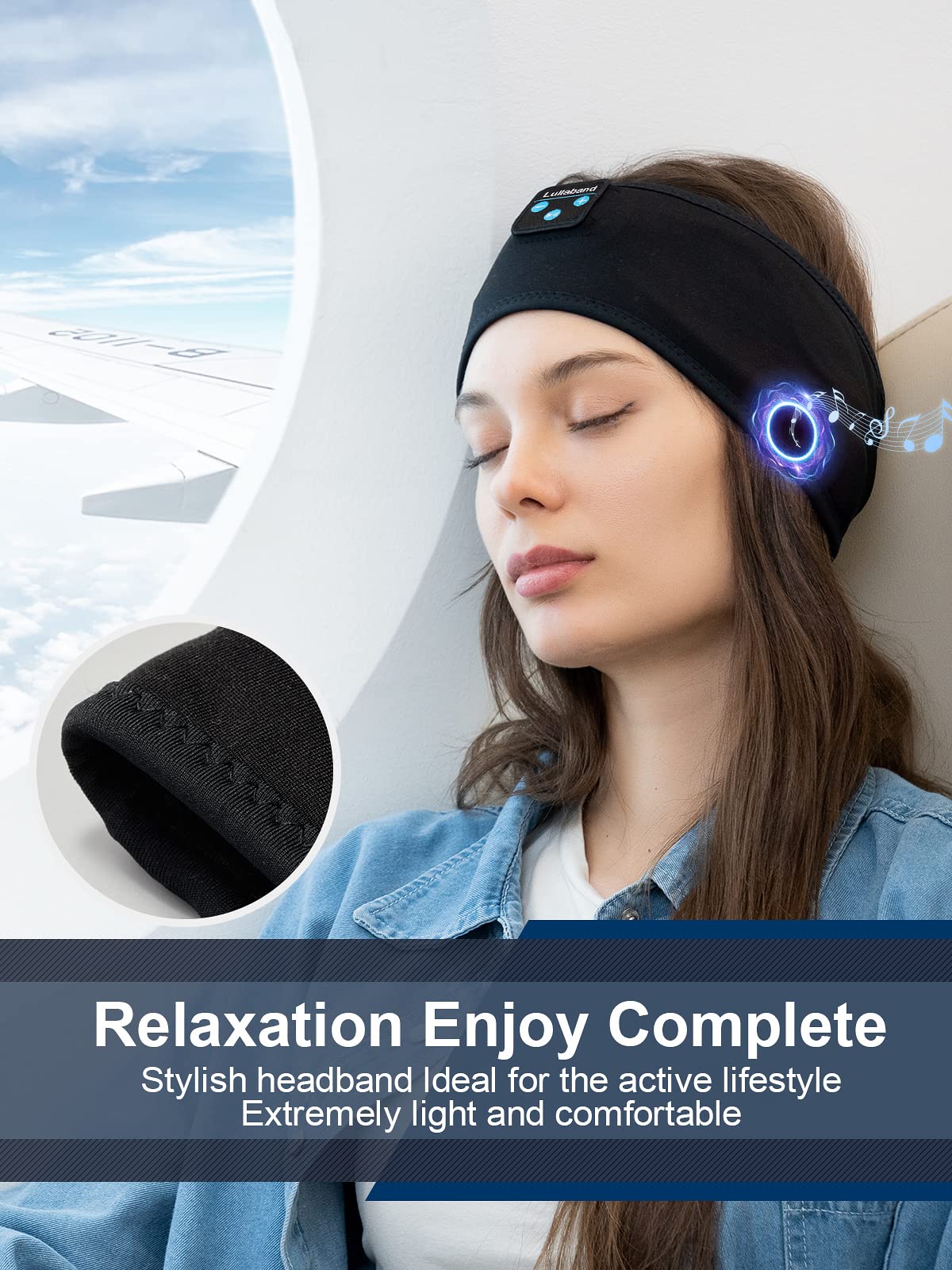 Lullaband Bluetooth Headband Headphones, Sleep Headphones for Side Sleepers, Sleeping Headphones Comfortable Headband with Thin Speaker Microphone Handsfree Gift