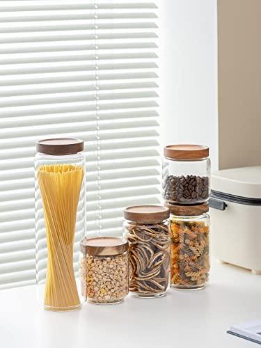 Kanwone Airtight Food Storage Containers with Bamboo lids set of 5, Stackable Food Storage Containers, Glass Canisters for Pantry, kitchen, Flour, Sugar, Tea, Coffee, Pasta, Cookies, Rice and Spice