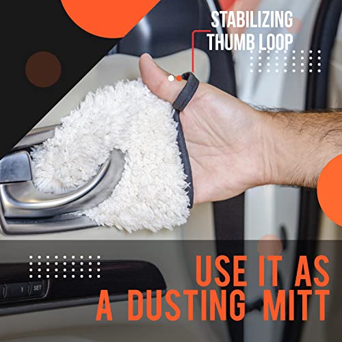Maxshine Microfiber Wash Mitt Finger Wheel Car Wash Mitt and Dusting Mitt for Car Detailing, 2pcs/Pack Car Wash Glove for Small Areas, Car Detailing Accessories and Supplies