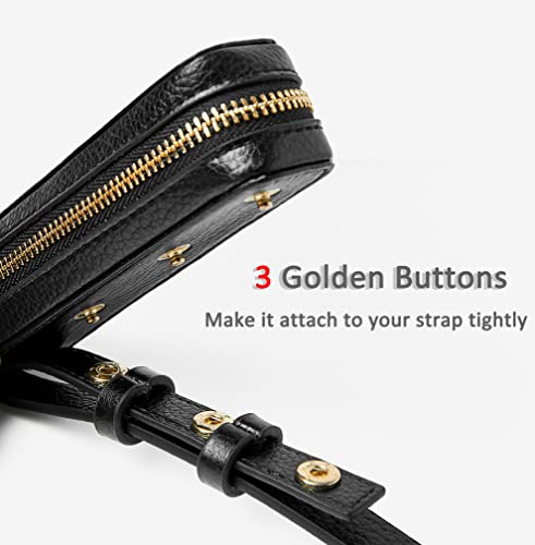 ZVE Detachable Leather Zipper Small Purse Pouch Bag Carrying Coins Keys for Women Men - Black