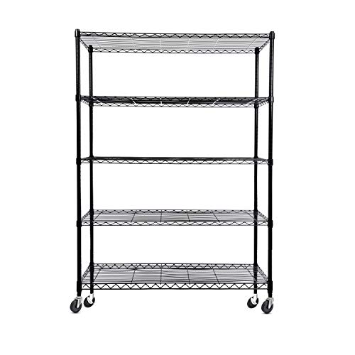 BACKYARD EXPRESSIONS PATIO · HOME · GARDEN 5-Shelf Adjustable, Heavy Duty Storage Shelving Unit, Extra Large Steel Organizer Wire Rack, Matte Black (48" L x 18" W x 75" H)