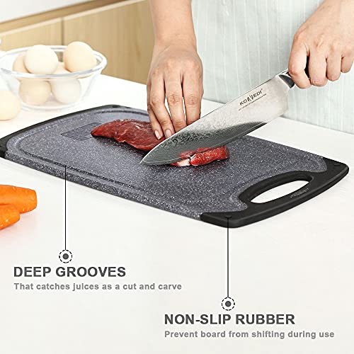Viretang Plastic Cutting Board, 3 Pieces Dishwasher Safe Cutting Boards for Kitchen with Juice Grooves, Easy Grip Handle, Non-Slip, with Grinding Area for Grinding Garlic and Ginger(Dark Grey)