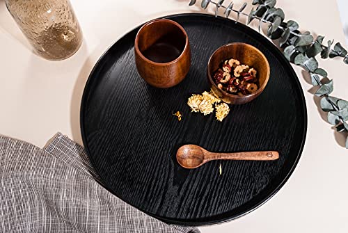 Islandoffer ash Wood Round Black Tray Tea Cake Tray Japanese Style (1pc)