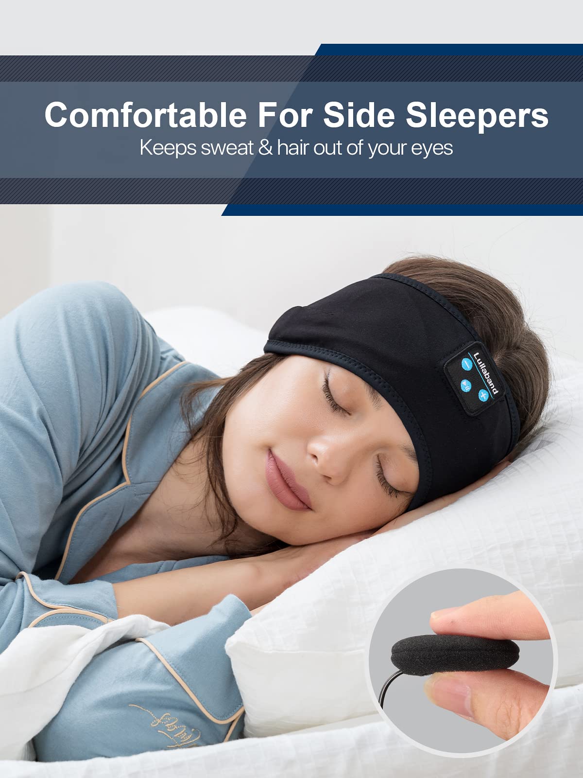 Lullaband Bluetooth Headband Headphones, Sleep Headphones for Side Sleepers, Sleeping Headphones Comfortable Headband with Thin Speaker Microphone Handsfree Gift