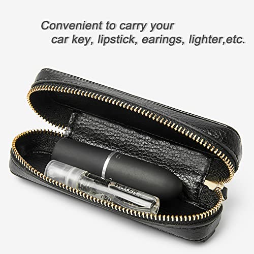 ZVE Detachable Leather Zipper Small Purse Pouch Bag Carrying Coins Keys for Women Men - Black