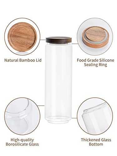 Kanwone Airtight Food Storage Containers with Bamboo lids set of 5, Stackable Food Storage Containers, Glass Canisters for Pantry, kitchen, Flour, Sugar, Tea, Coffee, Pasta, Cookies, Rice and Spice