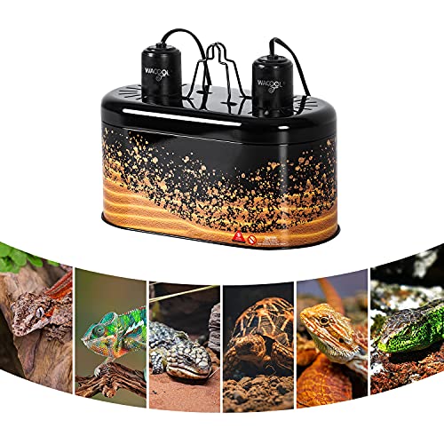 WACOOL Reptile Fixture Deep Dome Dual Lamp Fixture, Optical Reflector Lampshade for Tropical Desert Reptile Heat Lamp UVB Light Dual Combo Kit with 2 Indenpent Switches