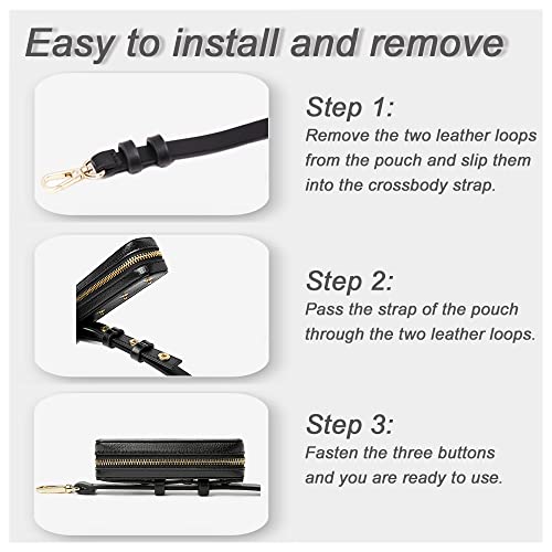 ZVE Detachable Leather Zipper Small Purse Pouch Bag Carrying Coins Keys for Women Men - Black