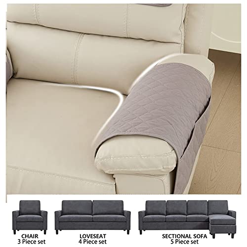 EXTLEZSA Sofa Armrest Cover,1/2/3 Seater Sofa Headrest Slipcovers Nonslip Armchair Cover Quilted Water Proof Furniture Protector for Recliner Leather Sofa Couch (Light Gray,1 Seat Recliner 3 pc)