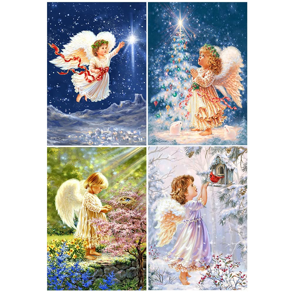 4 Pack 5D Diamond Painting for Adults DIY Angel Diamond Painting Full Drill Round Diamond Dots Art Kits for Kids DIY Elves Girl Diamond Art Painting Diamond Pictures Mosaic Sticker Art Kits 12x16In