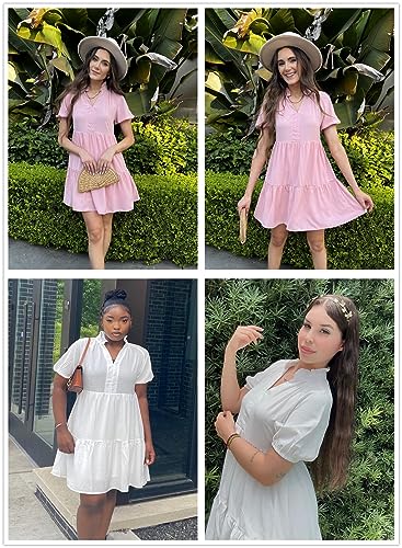 Dokotoo Womens 2023 Boho Spring Summer Dresses Flowy Casual V Neck Puff Short Sleeve Aline Short Mini Sun Dress Blue Medium