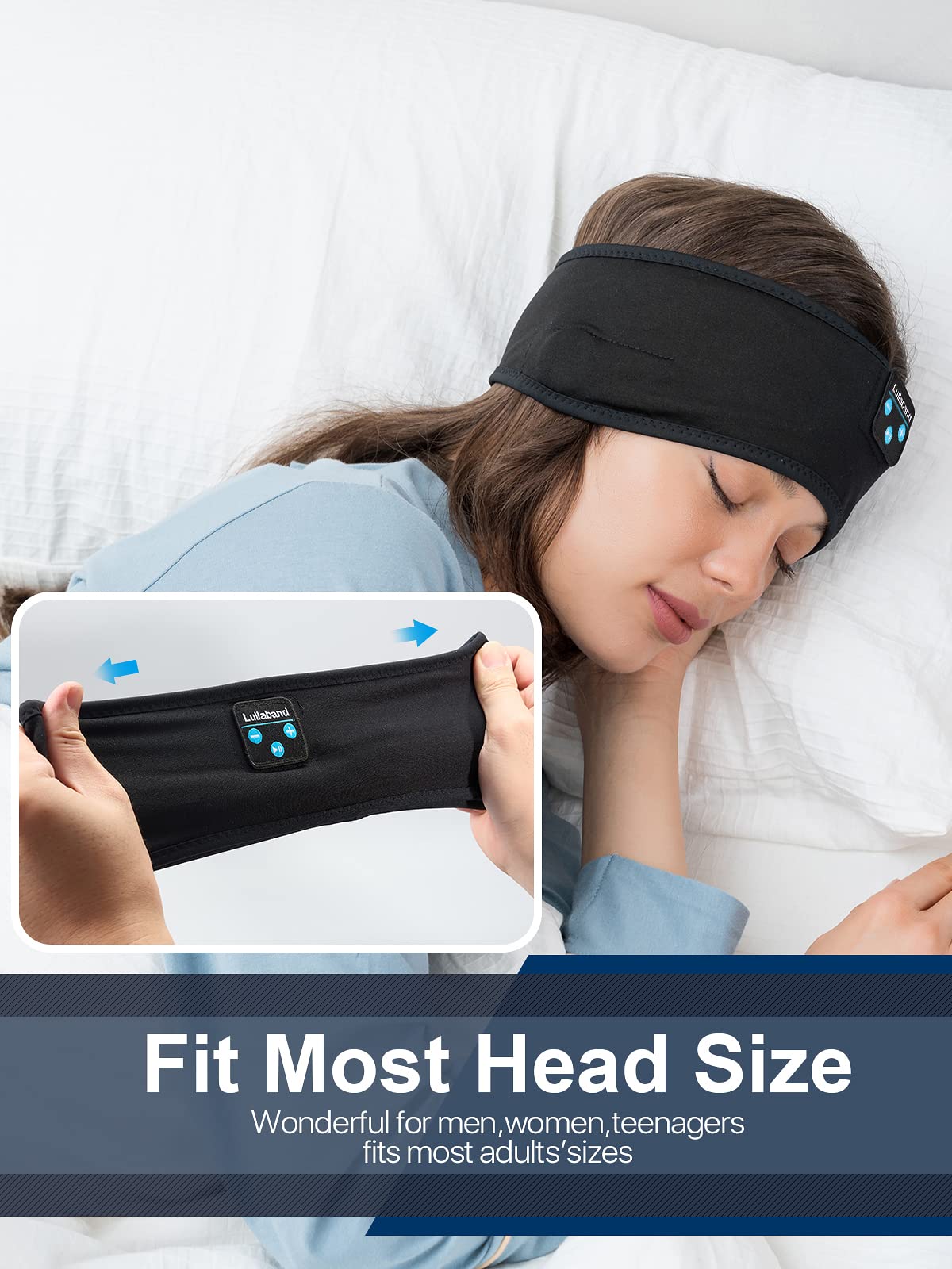 Lullaband Bluetooth Headband Headphones, Sleep Headphones for Side Sleepers, Sleeping Headphones Comfortable Headband with Thin Speaker Microphone Handsfree Gift