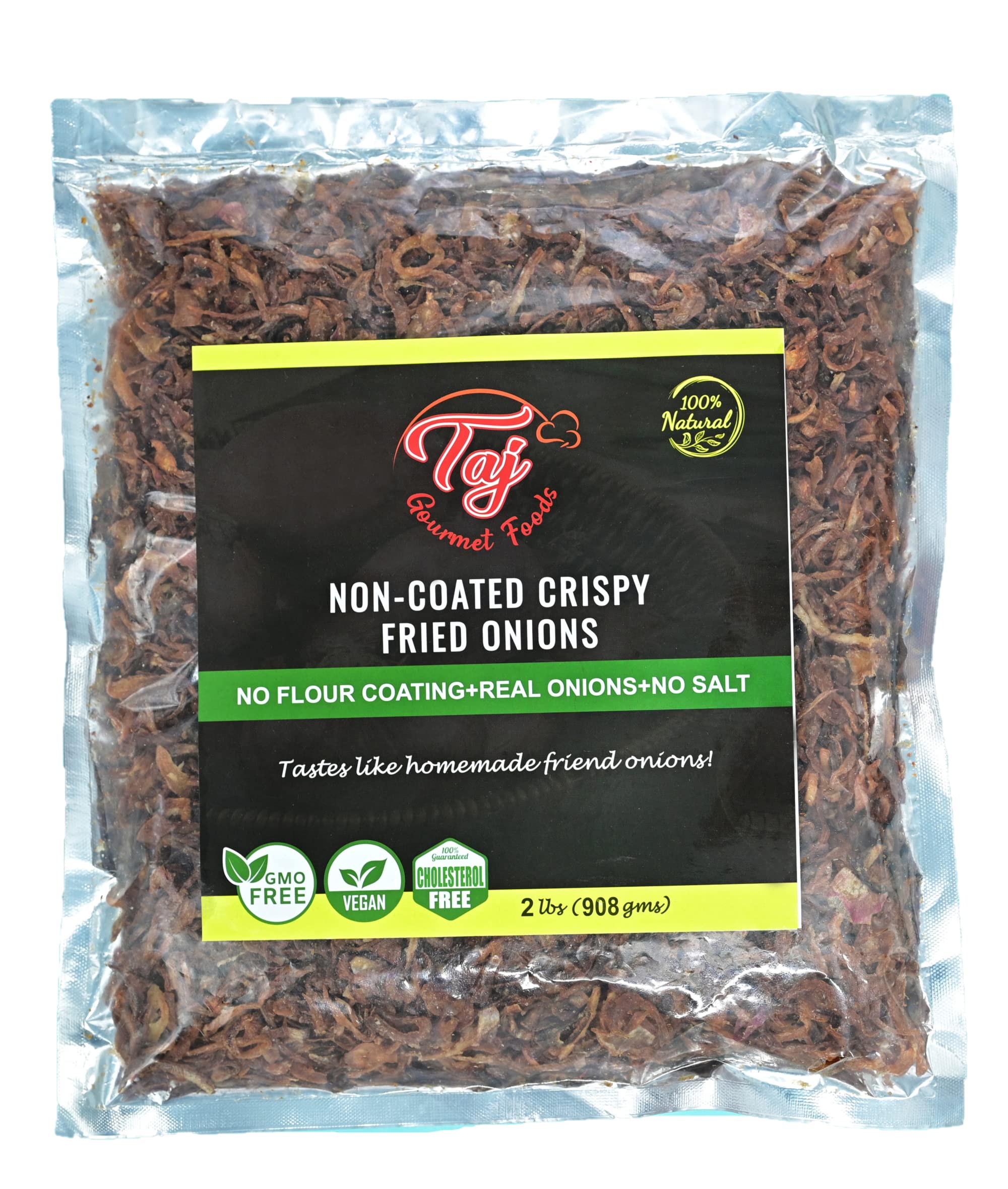 TAJ Crispy Fried Onion 100% Natural | Great for Seasoning Garnishing on Sushi, Green Bean Casseroles, etc. (Non-Coated, 908g (2lbs))