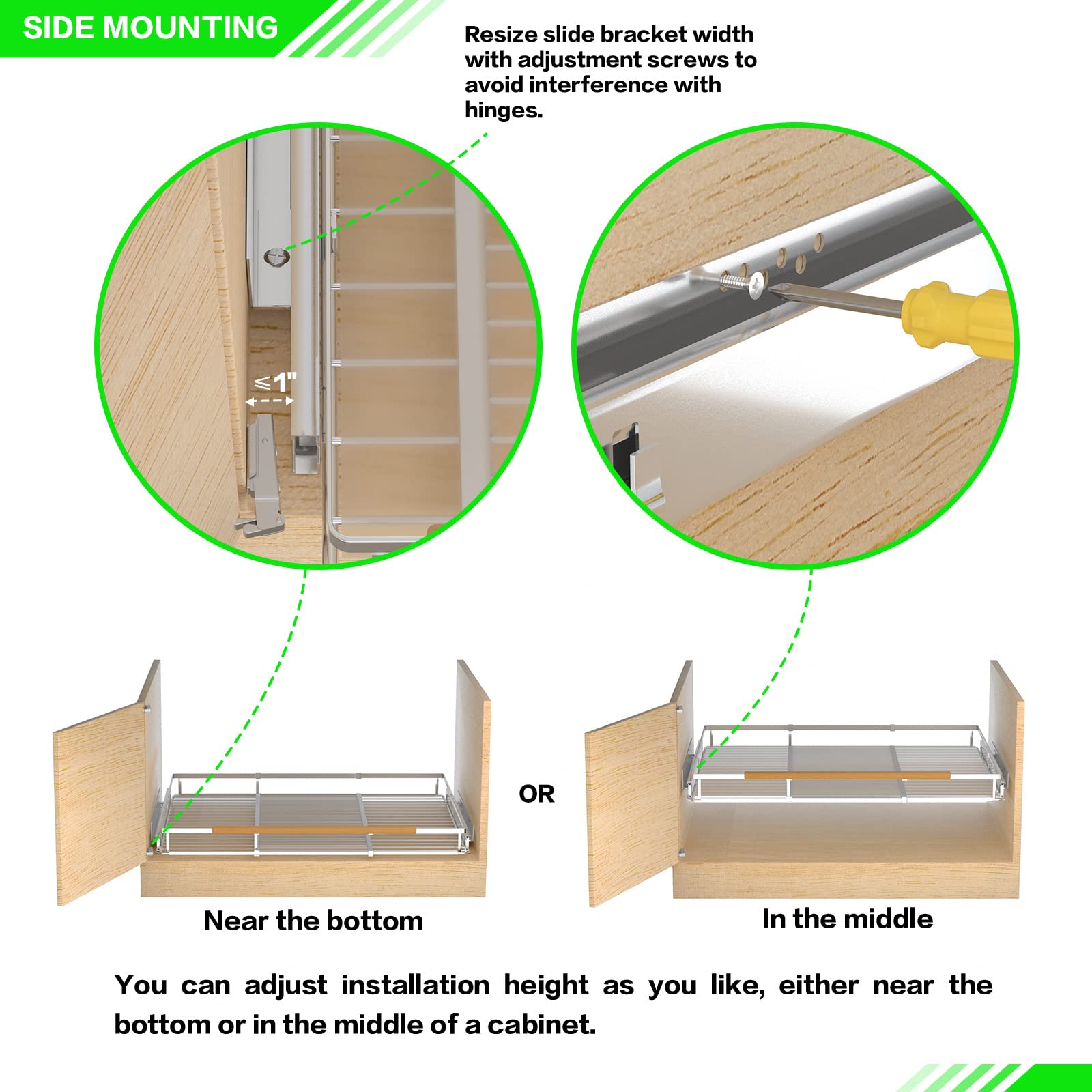 WEJIPP Pull Out Cabinet Drawer Organizer Expendable Slide Out Pantry Storage Shelves Heavy Duty Stainless Steel Shelf for Kitchen Bathroom Cabinet Pantry Closet Under Sink Divider Organization