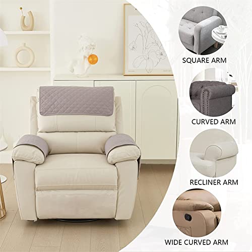 EXTLEZSA Sofa Armrest Cover,1/2/3 Seater Sofa Headrest Slipcovers Nonslip Armchair Cover Quilted Water Proof Furniture Protector for Recliner Leather Sofa Couch (Light Gray,1 Seat Recliner 3 pc)