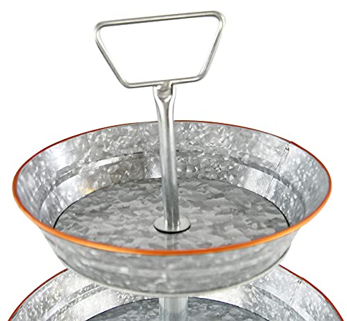 HOME-X Galvanized 3-Tier Stand, Rustic Home Decor, Farmhouse Kitchen Tray, Metal Fruit Stand and Dessert Stand, Tier Party Serving Tray, 17" D x 19 ½” H, Silver