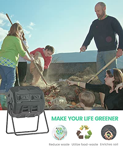 2021 Upgraded Tumbling Composter with Compost Thermometer - Dual Chamber Garden Compost Bin(43 Gal, Green)