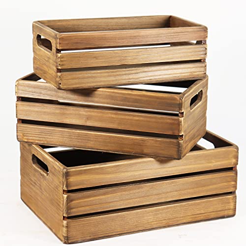 LEKUAIJIA Vintage Wood Storage Crate,Storage Box with Cutout Handles,Decorative Nesting Storage Crates For Display,Farmhouse Decor Crates,Fruits & Vegetables Boxes,Laundry Crates,Storage Crates