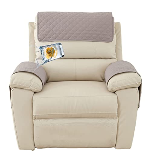 EXTLEZSA Sofa Armrest Cover,1/2/3 Seater Sofa Headrest Slipcovers Nonslip Armchair Cover Quilted Water Proof Furniture Protector for Recliner Leather Sofa Couch (Light Gray,1 Seat Recliner 3 pc)