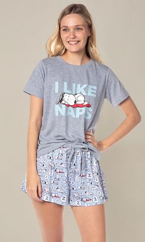 INTIMO Peanuts Womens' Snoopy I Like Naps Character Sleep Pajama Set Shorts (XXX-Large) Multicolored