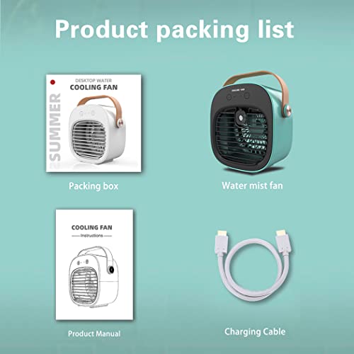 Portable Air Conditioner Fan,MiNi USB Evaporative Air Conditioner Fan,10000mAh cordless Rechargeable Personal Desktop Fan,3-Speed Silent for Office,Living Room,Bedroom,Car and Outdoor Activities(Blue)