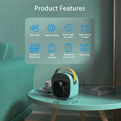 Portable Air Conditioner Fan,MiNi USB Evaporative Air Conditioner Fan,10000mAh cordless Rechargeable Personal Desktop Fan,3-Speed Silent for Office,Living Room,Bedroom,Car and Outdoor Activities(Blue)