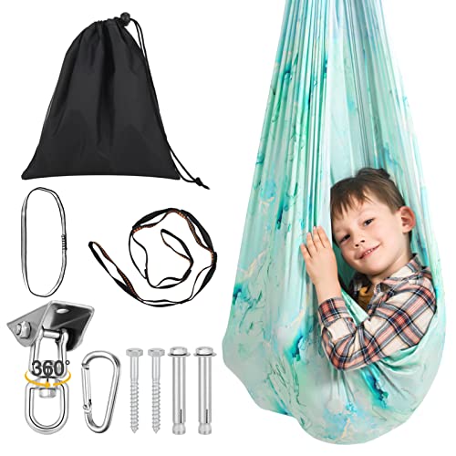 KABOER Indoor Outdoor Cuddle Sensory Swing,Therapy Hammock Swings with 360° Swivel Hanger Hanging Calming Compression Therapy Swing for Child&Adults to Play&Calm, Max Weight 200lbs,Marbling