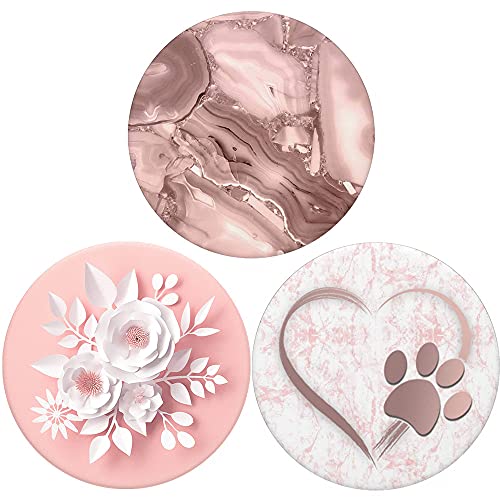 Foldable Cell Phone Stand and Tablets Holder (3 Pack) - Black White Marble Heart Pink