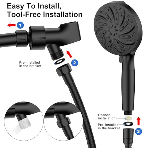 High Pressure Shower Head with Handheld - Filtered Shower Head with Pause and Jet 𝟏𝟎 Spray Modes, 5 Inch Removable Powerful High Pressure Showerhead with Extra Long Hose and Detachable Filter Wand